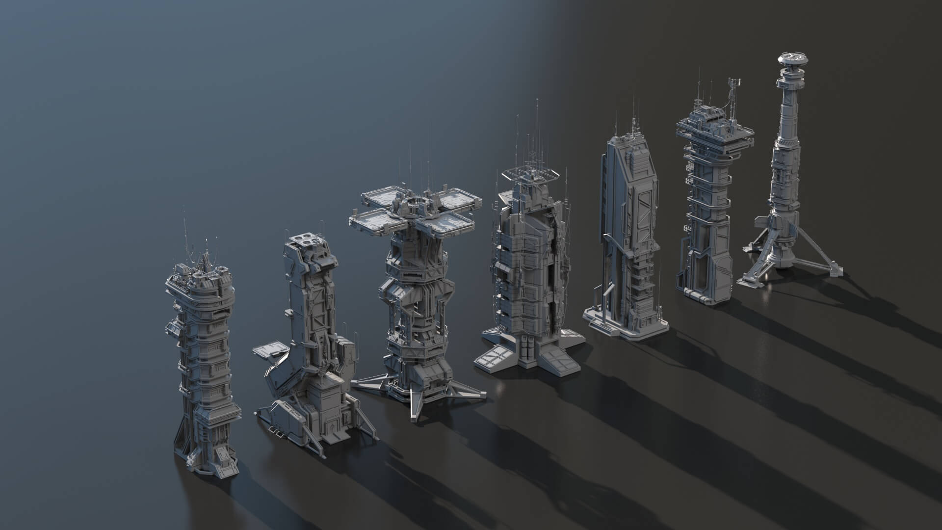 Sci-Fi Futuristic Military Buildings Pack Low Poly 3D Models by Bearg