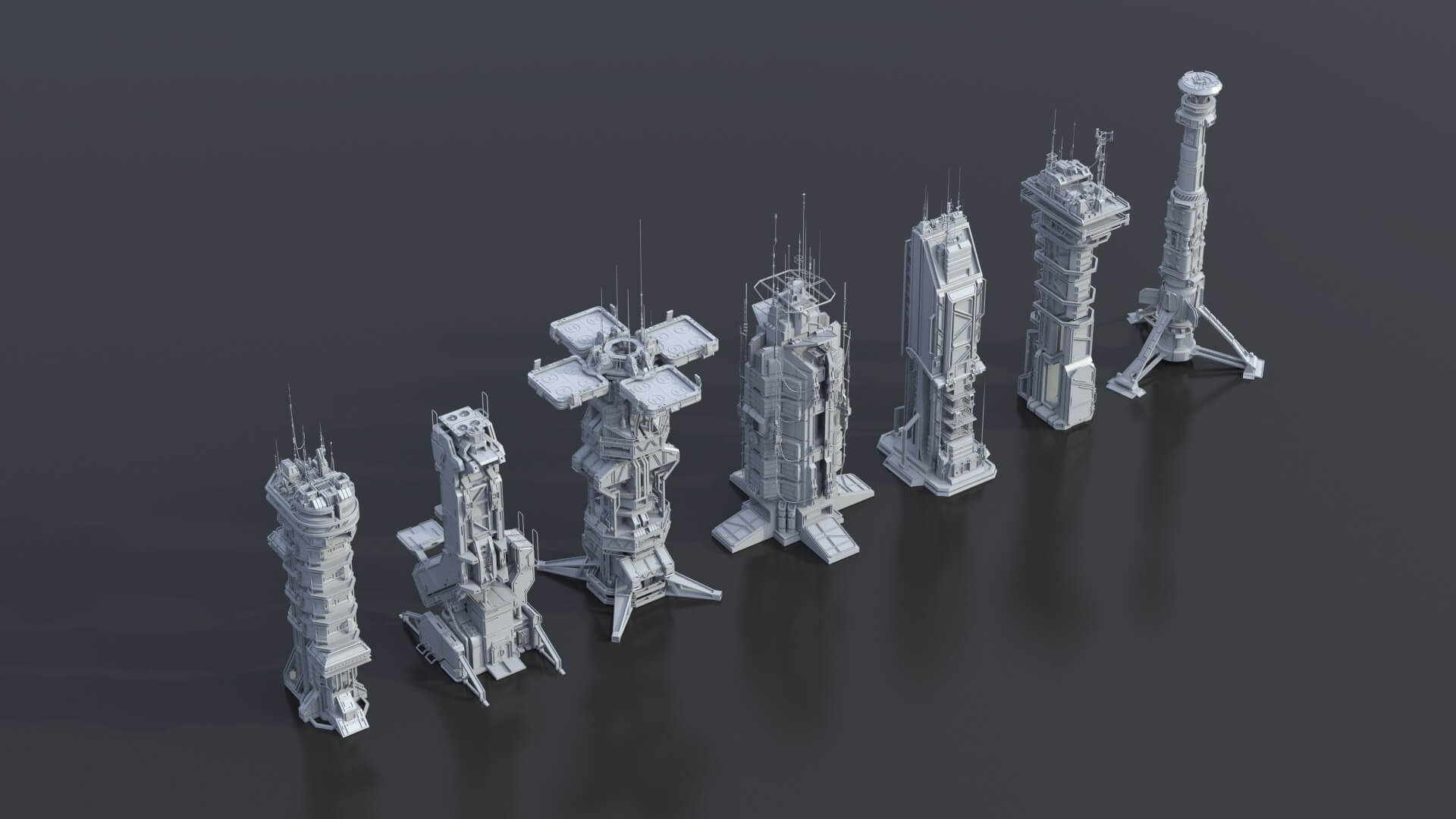 Sci-Fi Futuristic Military Buildings Pack 3D Model by Bearg