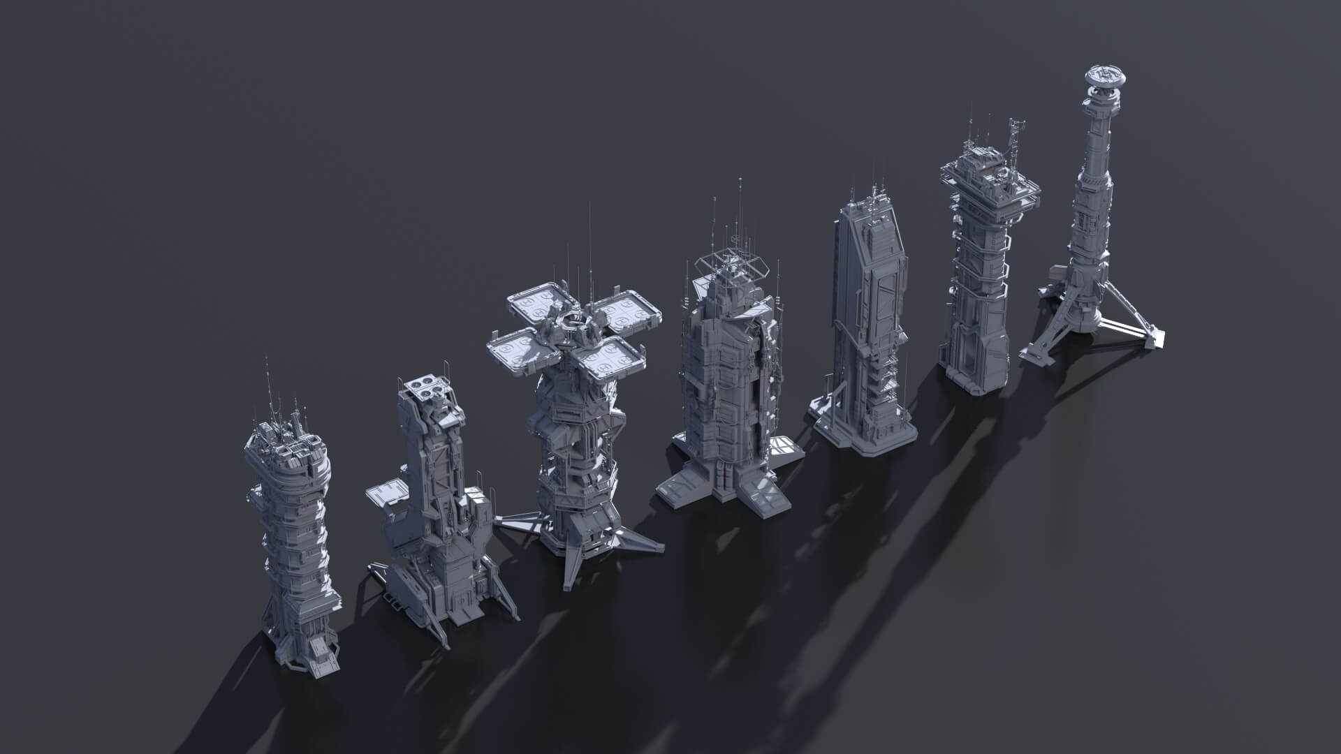 Sci-Fi Futuristic Military Buildings Pack 3D Model by Bearg