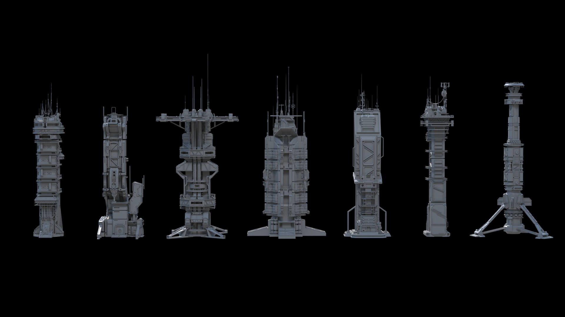 Sci-Fi Futuristic Military Buildings Pack 3D Model by Bearg