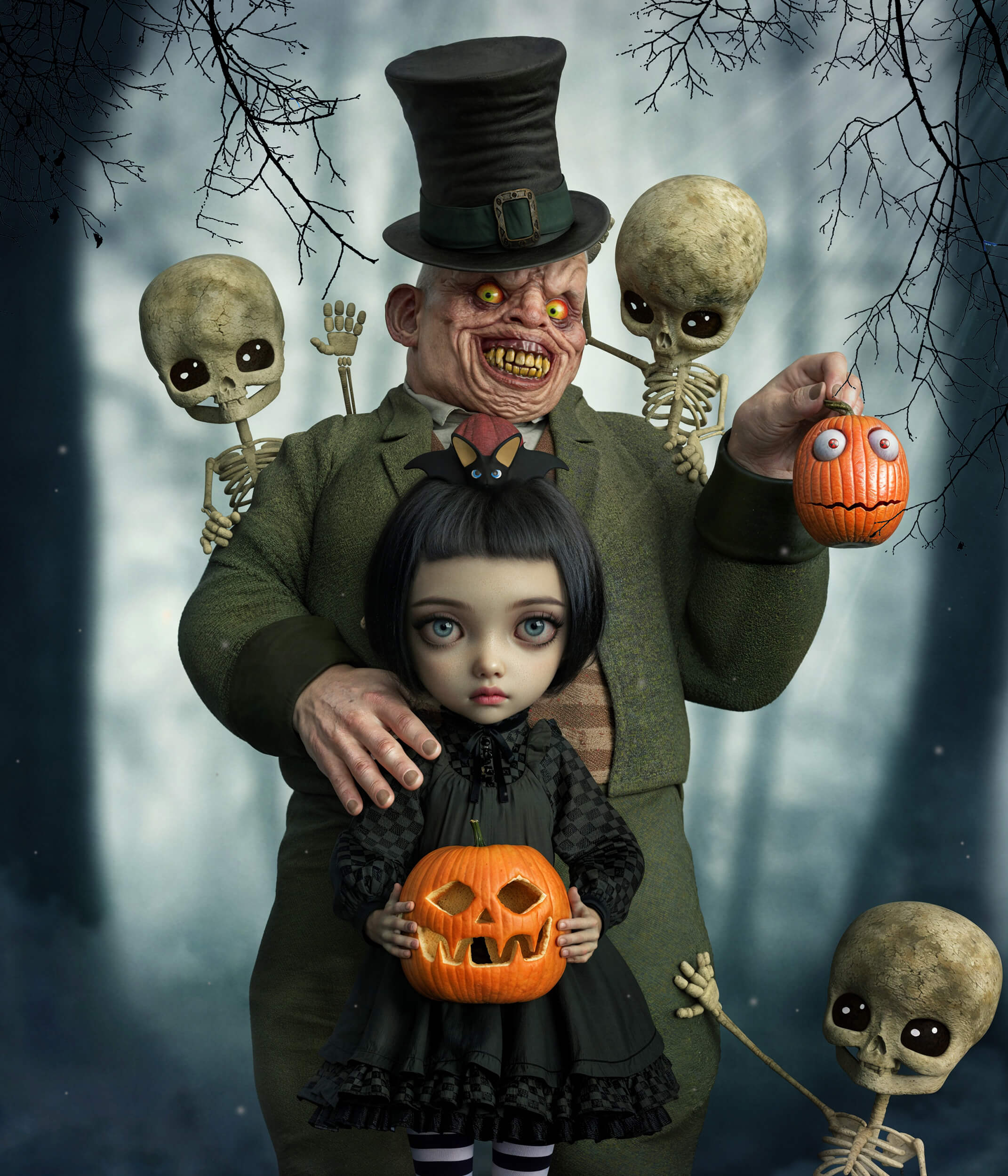 Mr Hide Skin and His Precious October Jewel 3D Render