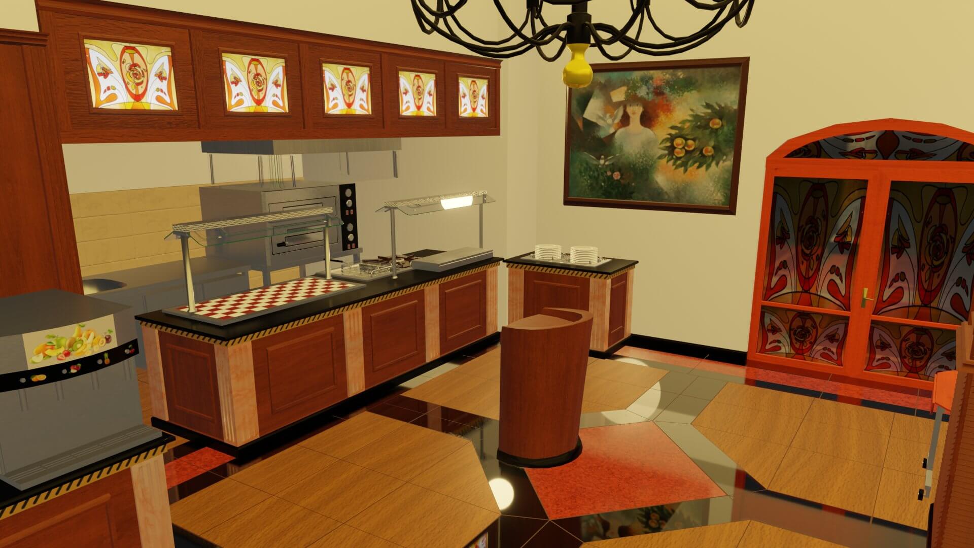 Modular Buffet Resturant in a Hotelinterior Exterior Low-Pol 3D Model ...