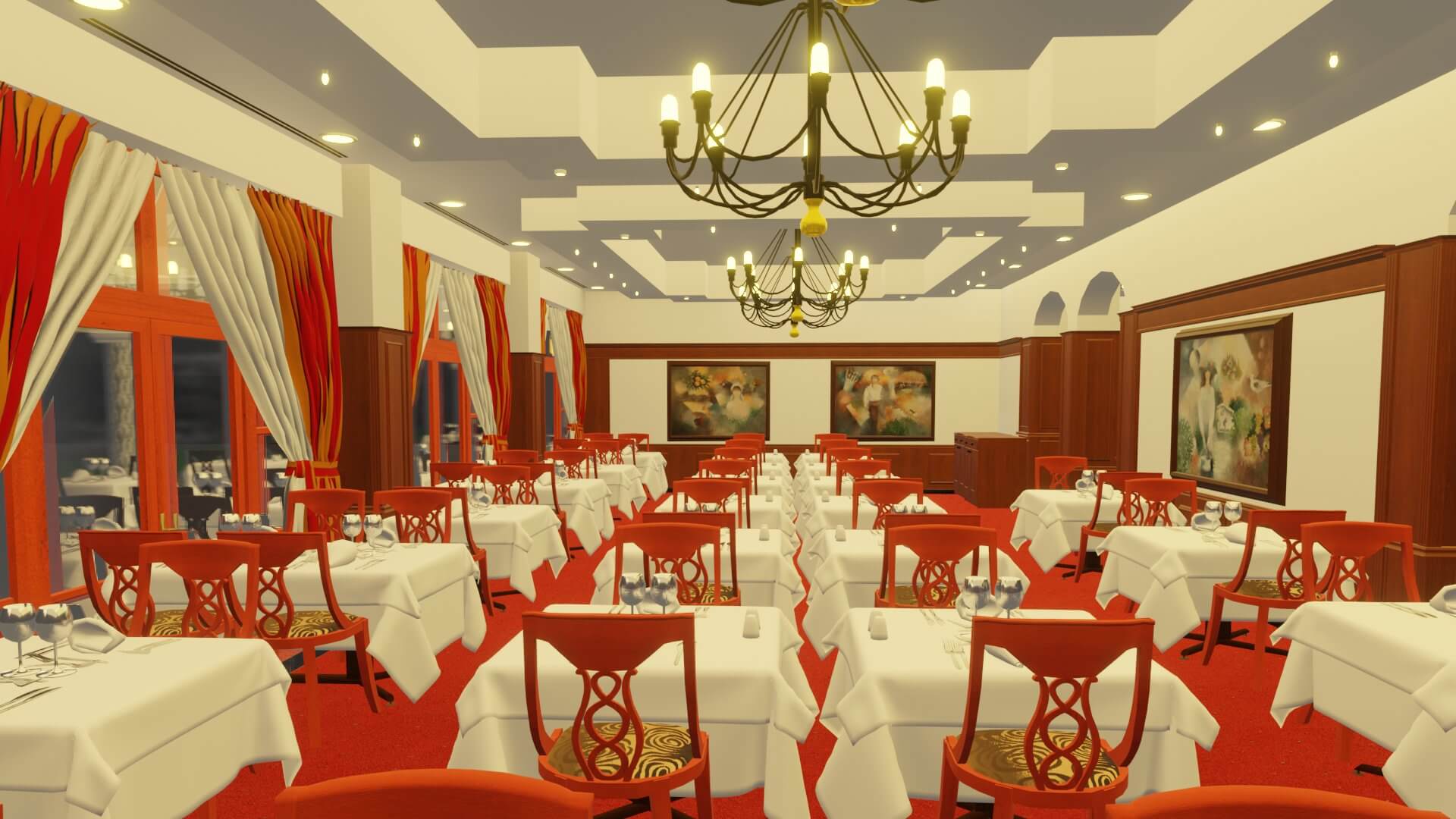 Modular Buffet Resturant in a Hotelinterior Exterior Low-Pol 3D Model ...
