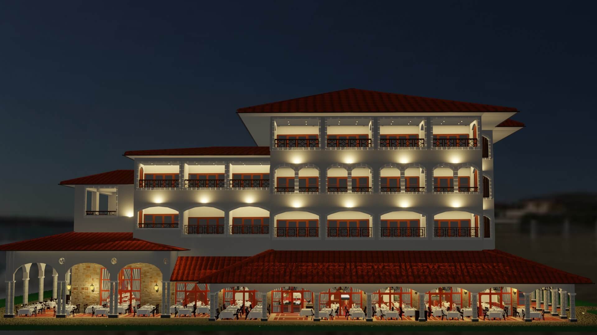 Modular Buffet Resturant in a Hotelinterior Exterior Low-Pol 3D Model ...