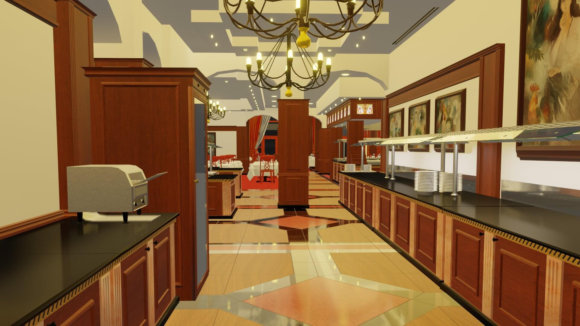 Modular Buffet Resturant in a Hotelinterior Exterior Low-Pol 3D Model ...