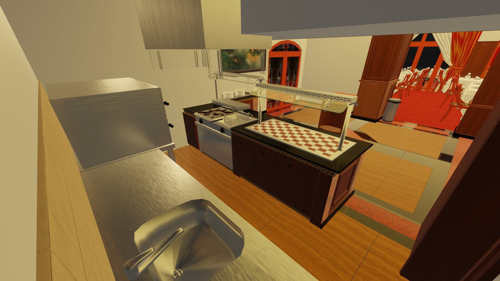 Modular Buffet Resturant in a Hotelinterior Exterior Low-Pol 3D Model ...