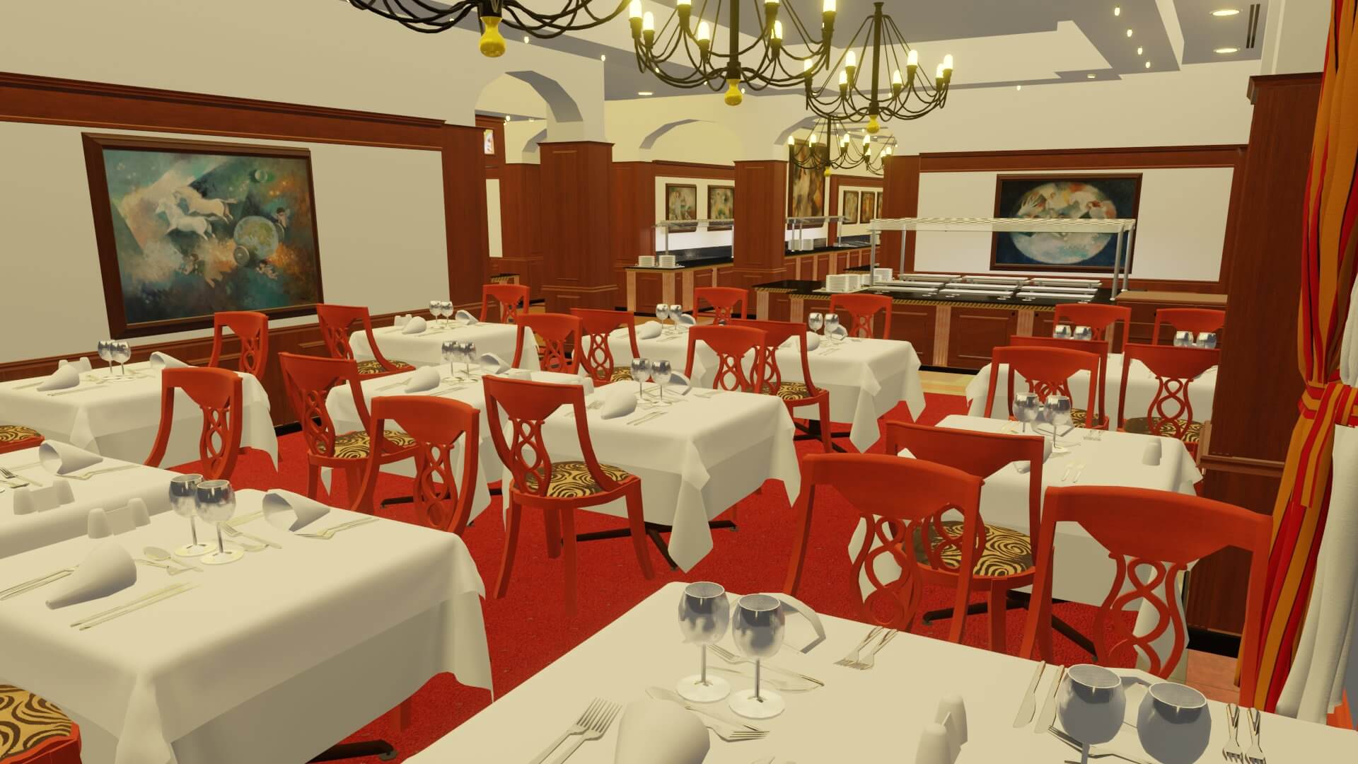 Modular Buffet Resturant in a Hotelinterior Exterior Low-Pol 3D Model ...