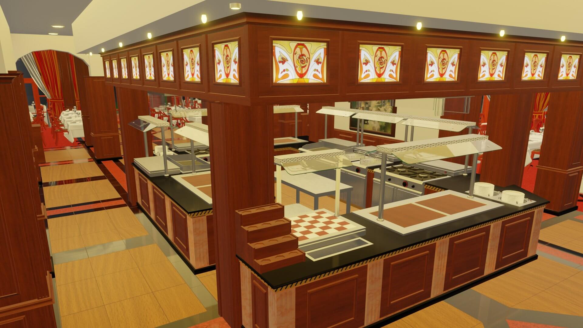 Modular Buffet Resturant in a Hotelinterior Exterior Low-Pol 3D Model ...