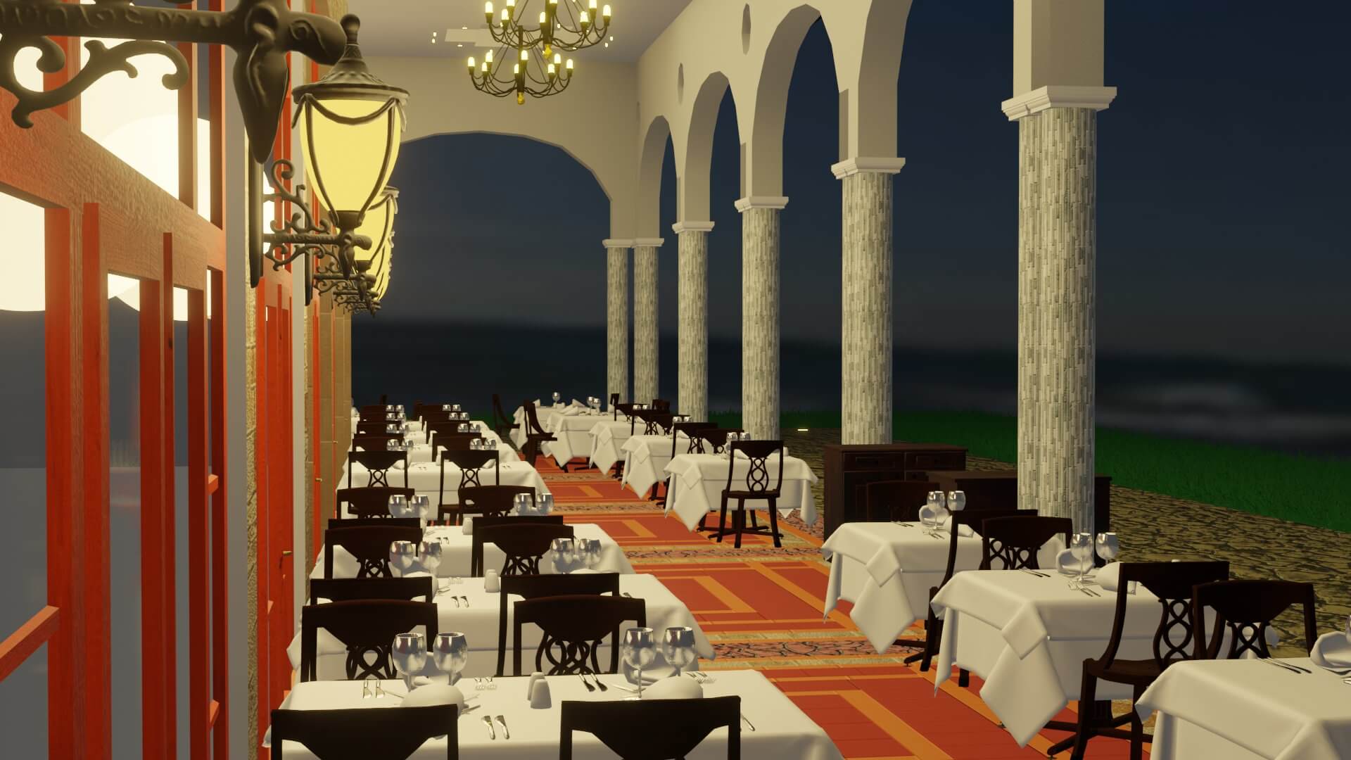 Modular Buffet Resturant in a Hotelinterior Exterior Low-Pol 3D Model ...