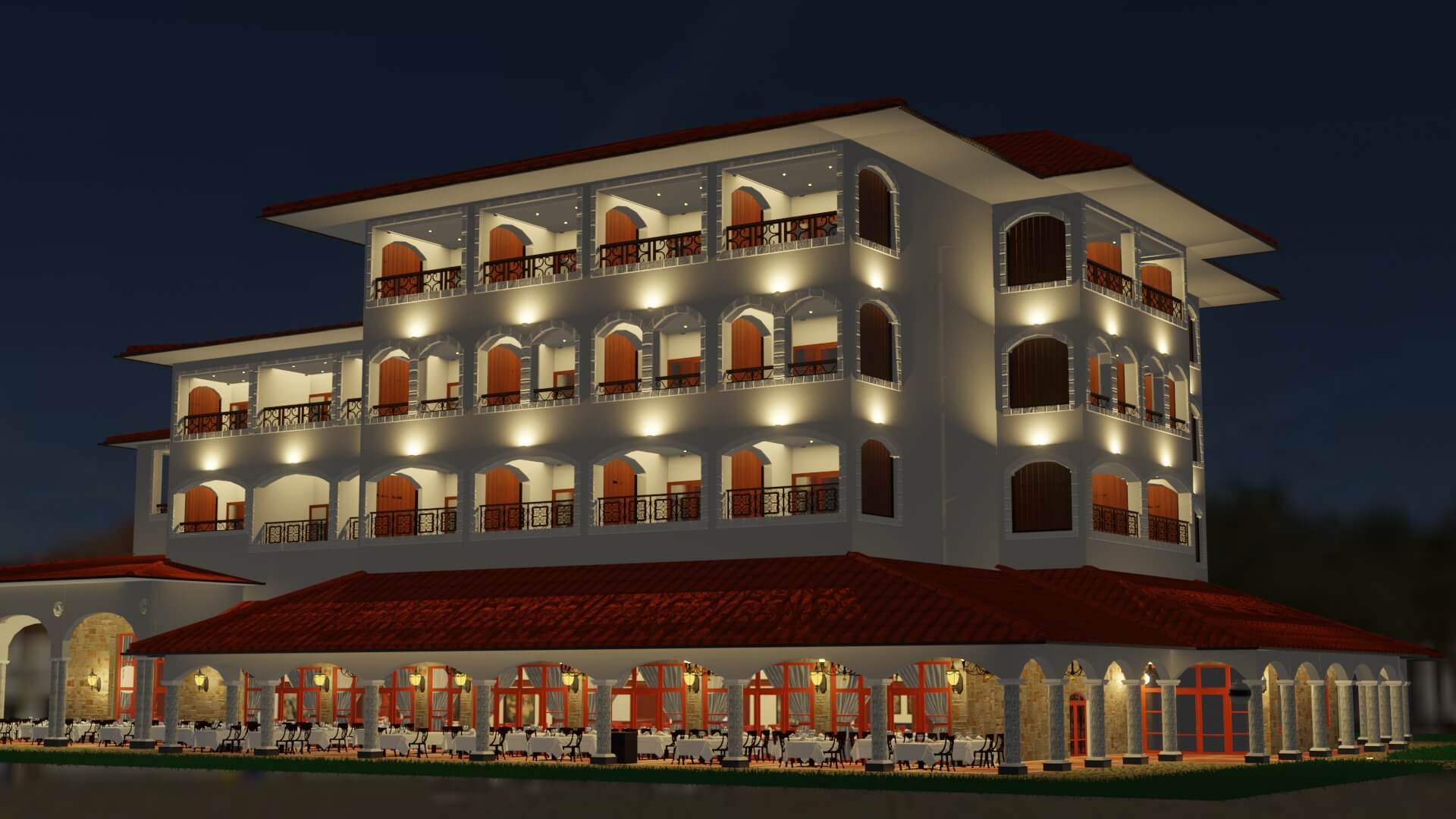 Modular Buffet Resturant in a Hotelinterior Exterior Low-Pol 3D Model ...