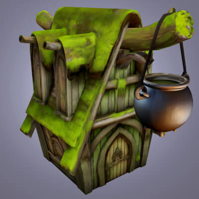 Witch's Mossy Shack - Stylized 3D Model by BenevArts