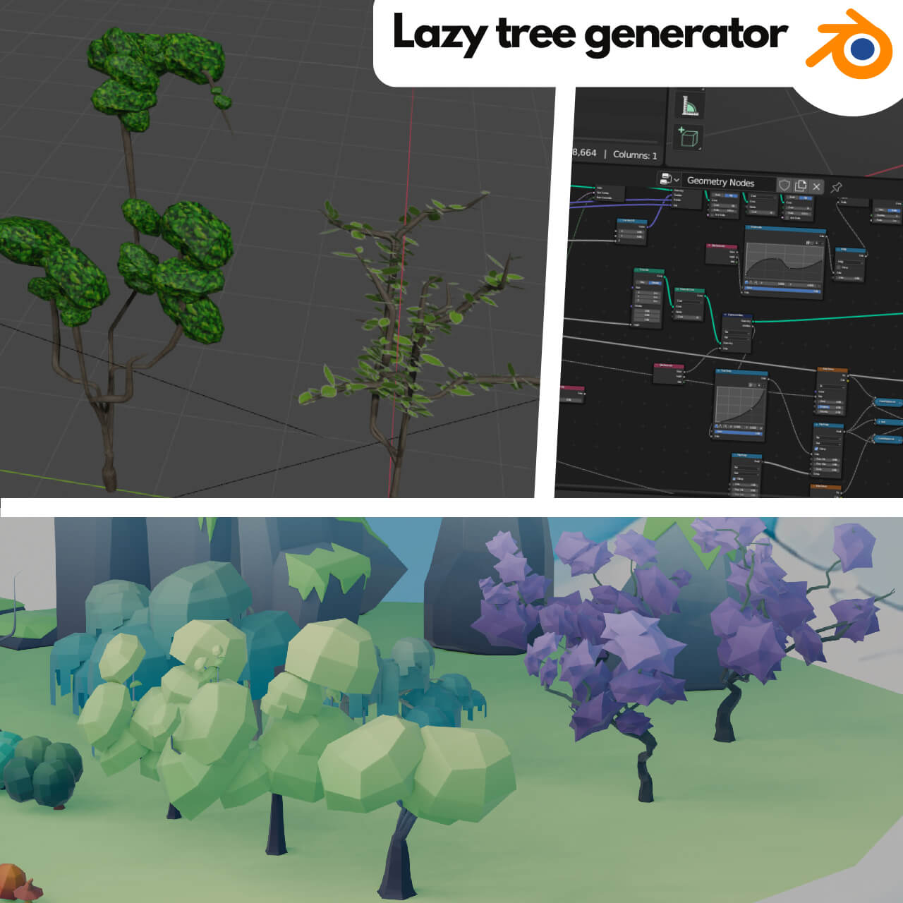 Lazy Tree Generator - Geometry Node for Blender 3D Software or Plug-In by bersill