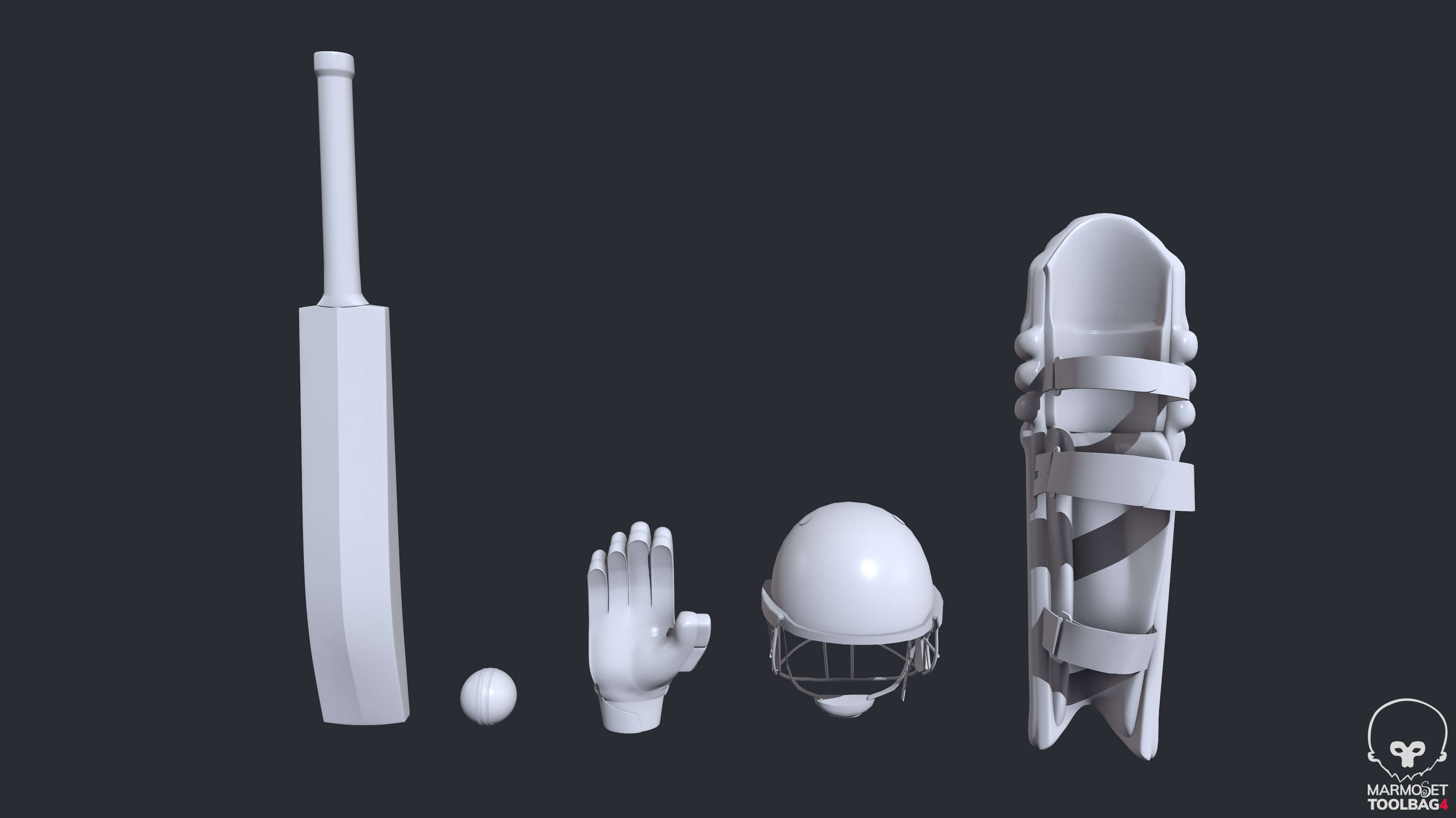 Cricket Kit(Ball,Bat,Gloves,Helmet,Pads) - 3D Model by Bhai86000