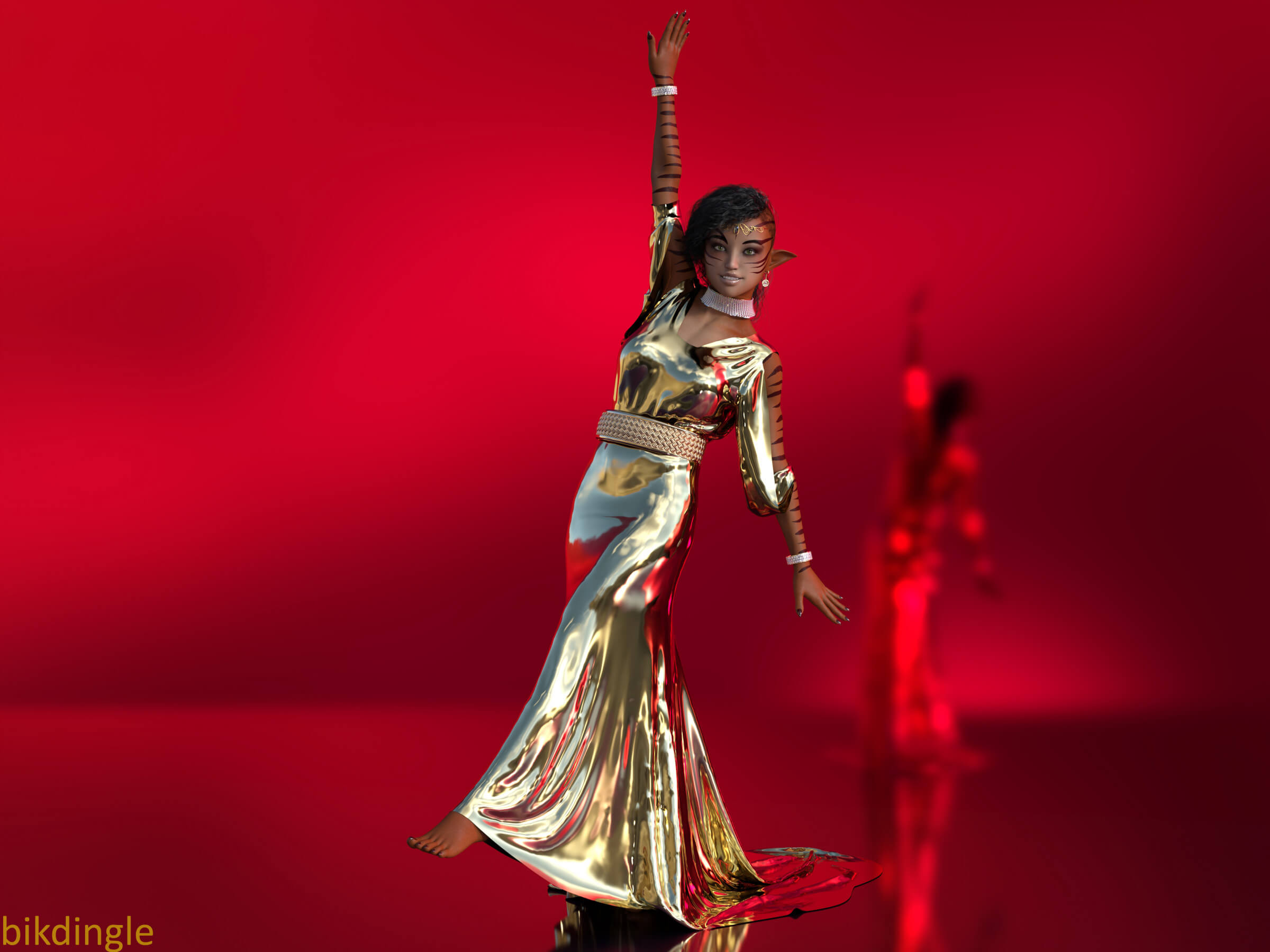 Areena - Golden Dancer 3D Render, Digital Art by bikdingle