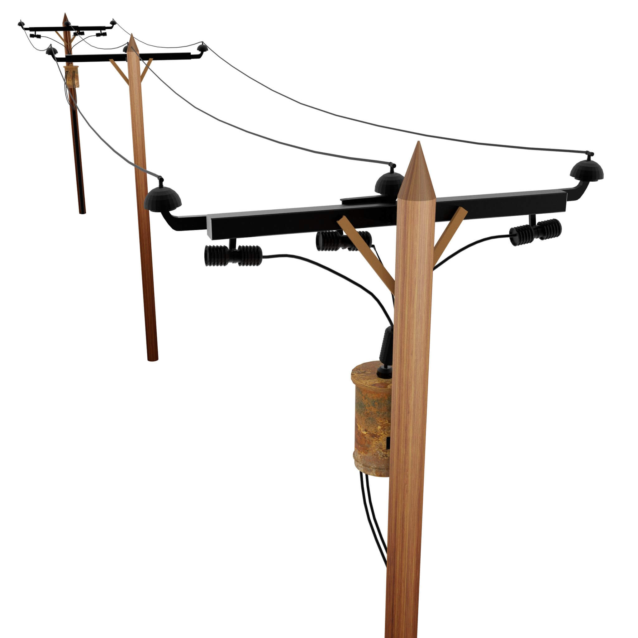 Wooden Power and Telephone Lines - 3D Model by BILALGOK