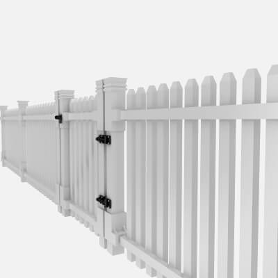 White Picket Fence Section and Gate - 3D Model by Birdfix