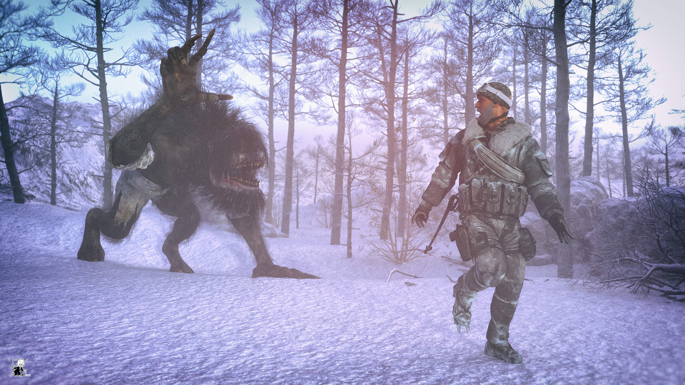 Meeting a Yeti 3D Render, Digital Art by bisonravi