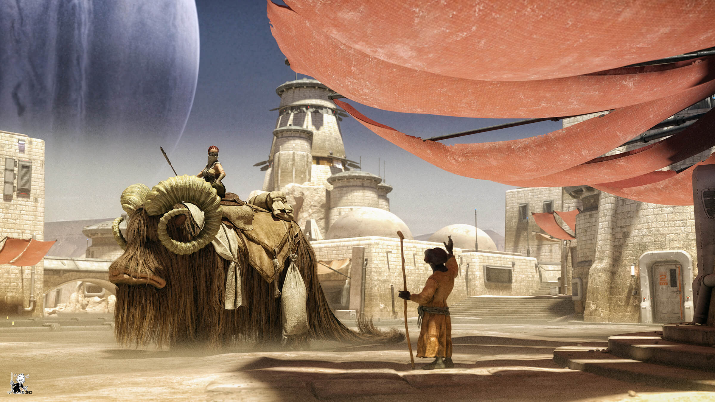 Shopping on Tatooine 3D Render, Digital Art by bisonravi