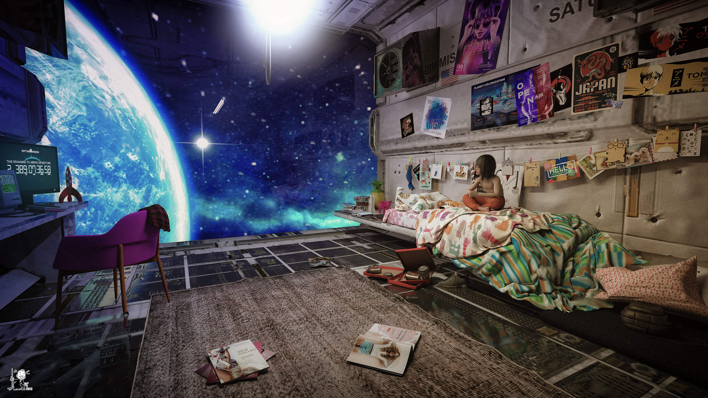 Travel to Neptune 3D Render, Digital Art by bisonravi