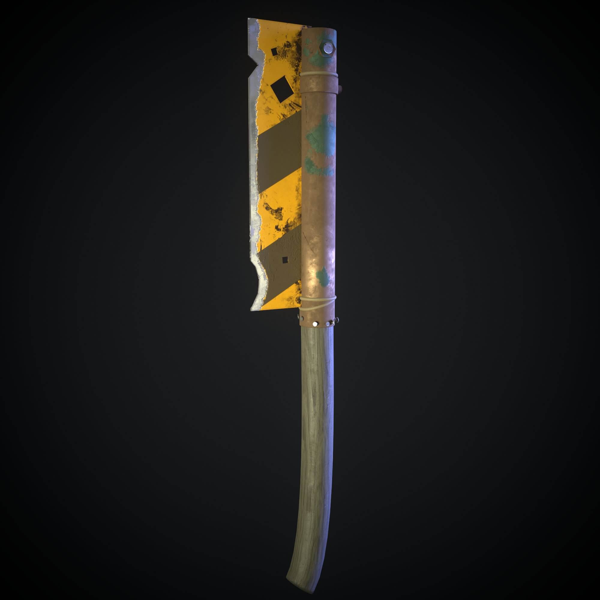 Post Apocalyptic Road Sign Axe - 3D Model by Black_Coffee