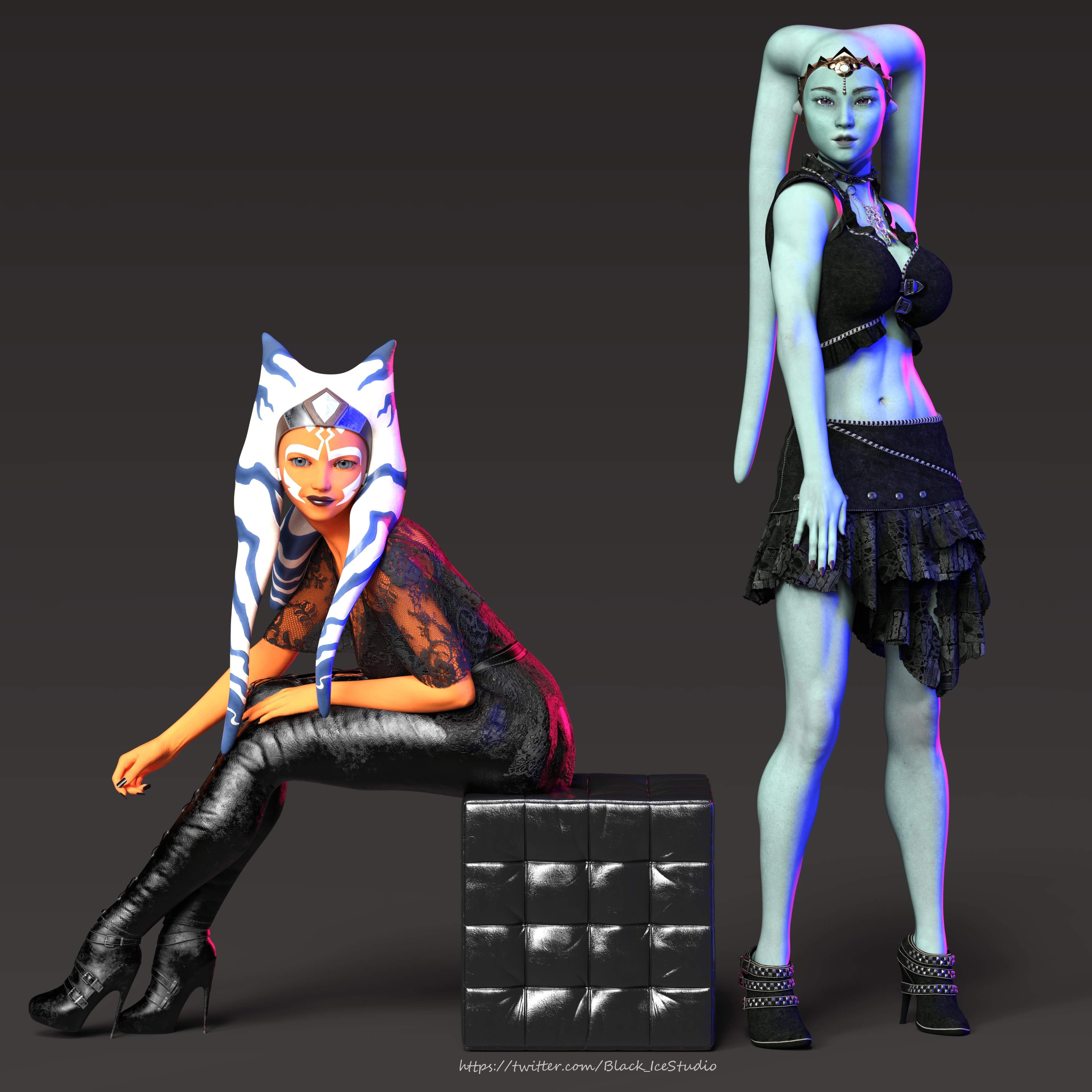Ahsoka and Friend 3D Render, Digital Art by Black_Ice_Studios