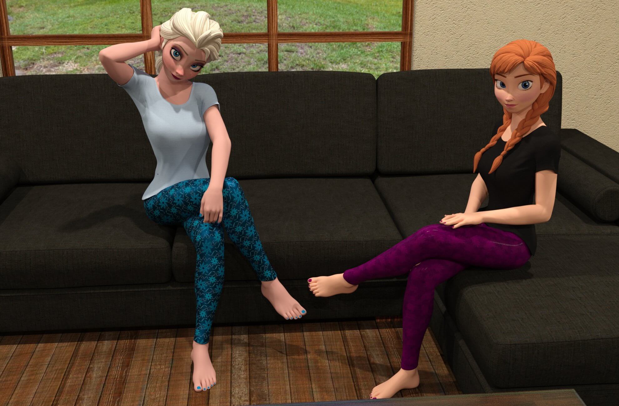 Elsa and Anna relaxing in the Livingroom 3D Render