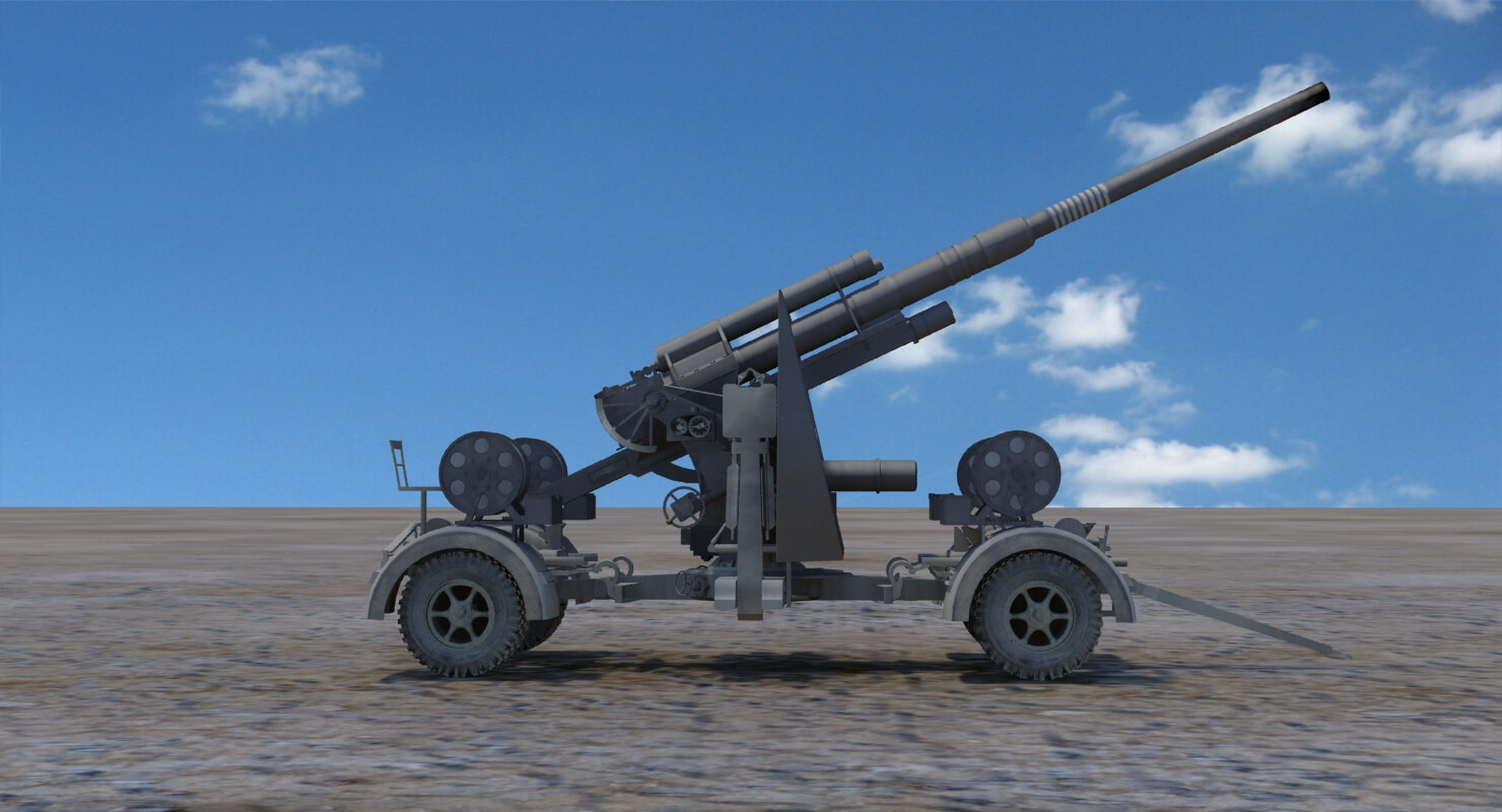 88 Flak Gun With Carriage - 3D Model by blackraven37