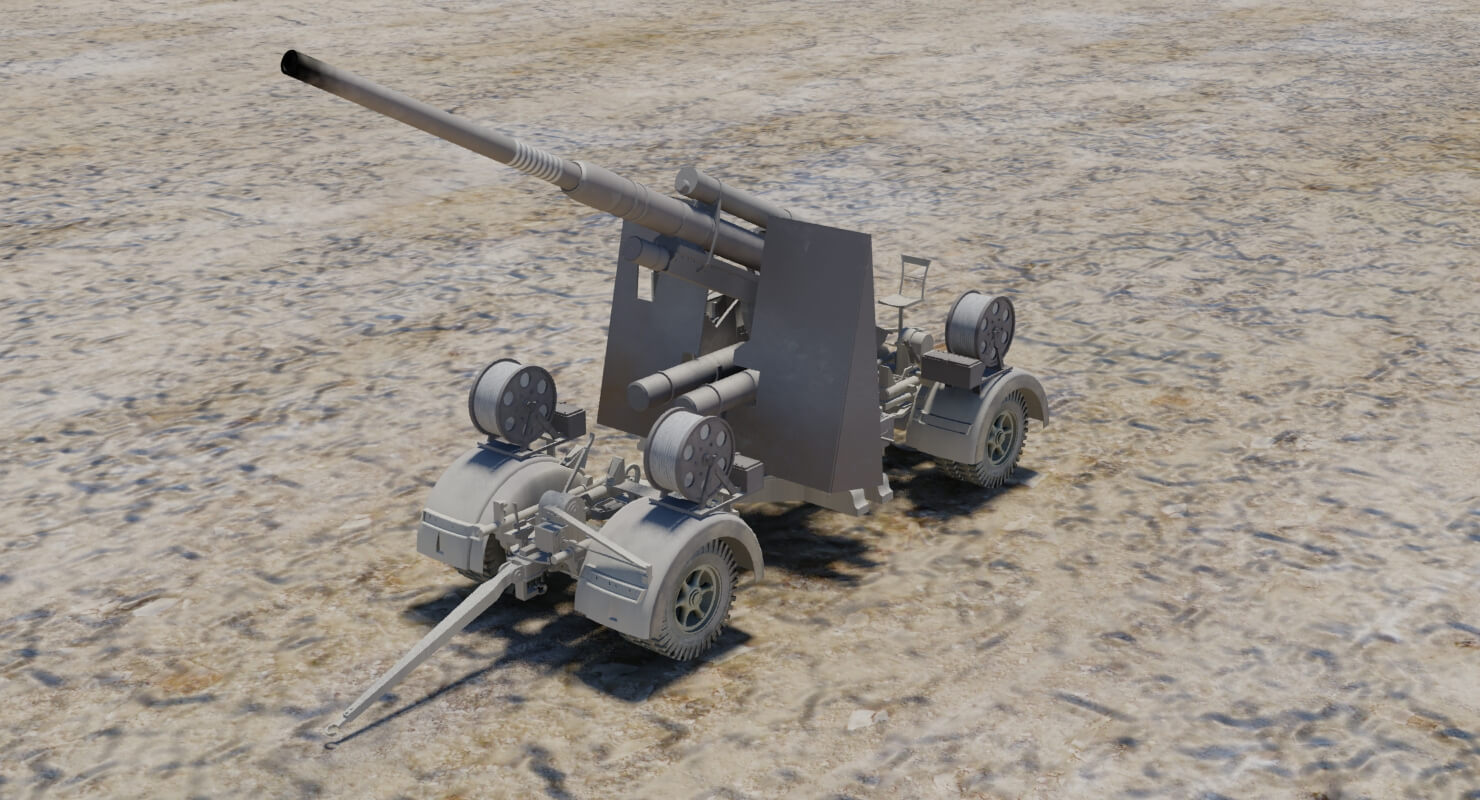 88 Flak Gun With Carriage - 3D Model by blackraven37