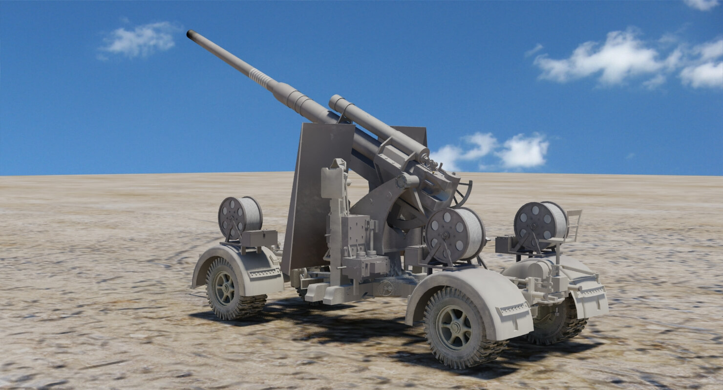 88 Flak Gun With Carriage - 3D Model by blackraven37