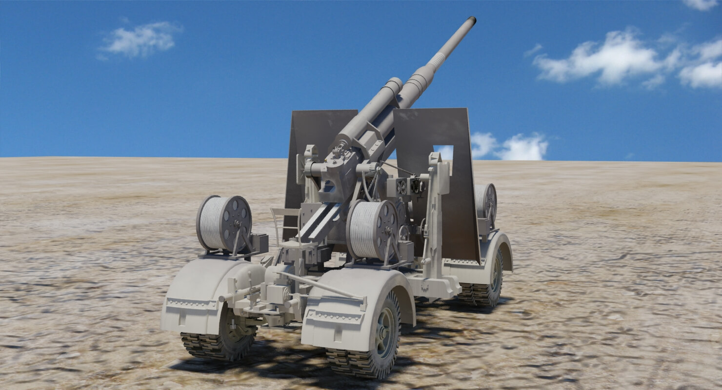 88 Flak Gun With Carriage - 3D Model by blackraven37