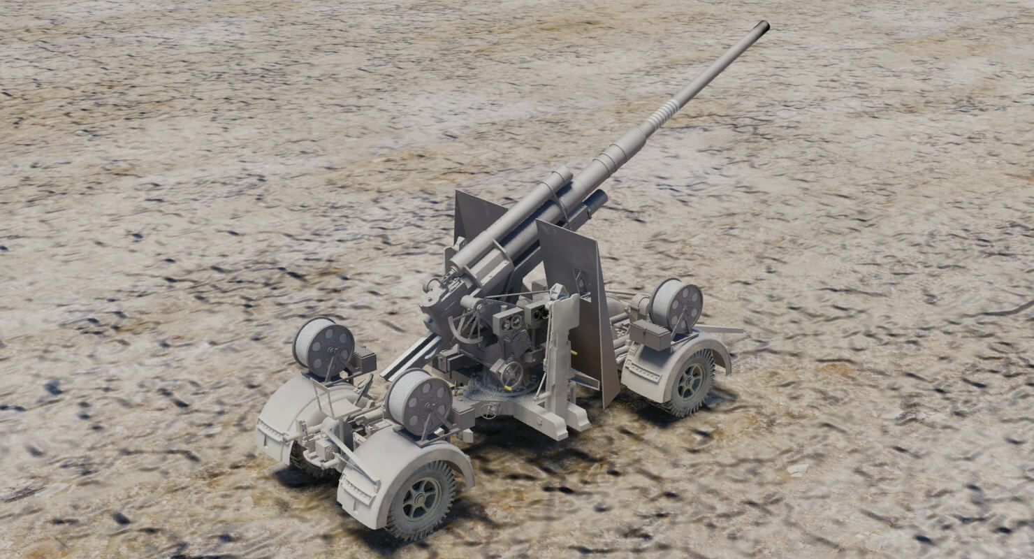 88 Flak Gun With Carriage - 3D Model by blackraven37