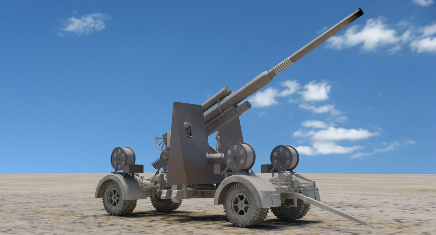 88 Flak Gun With Carriage - 3D Model by blackraven37