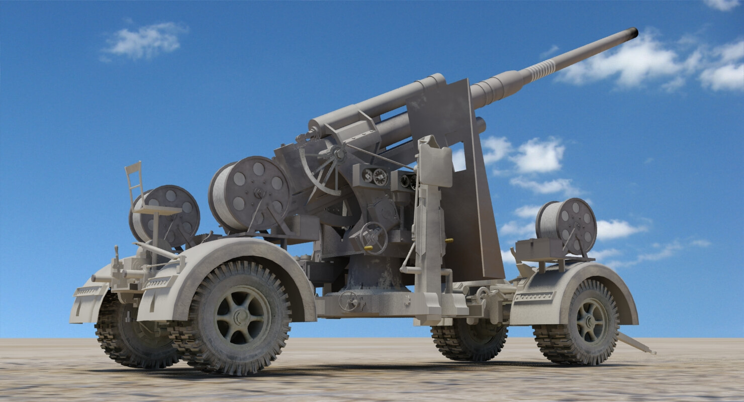88 Flak Gun With Carriage - 3D Model by blackraven37
