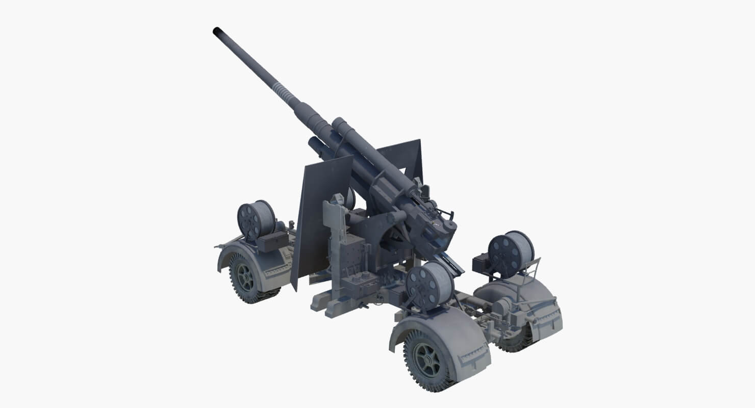 88 Flak Gun With Carriage - 3D Model by blackraven37