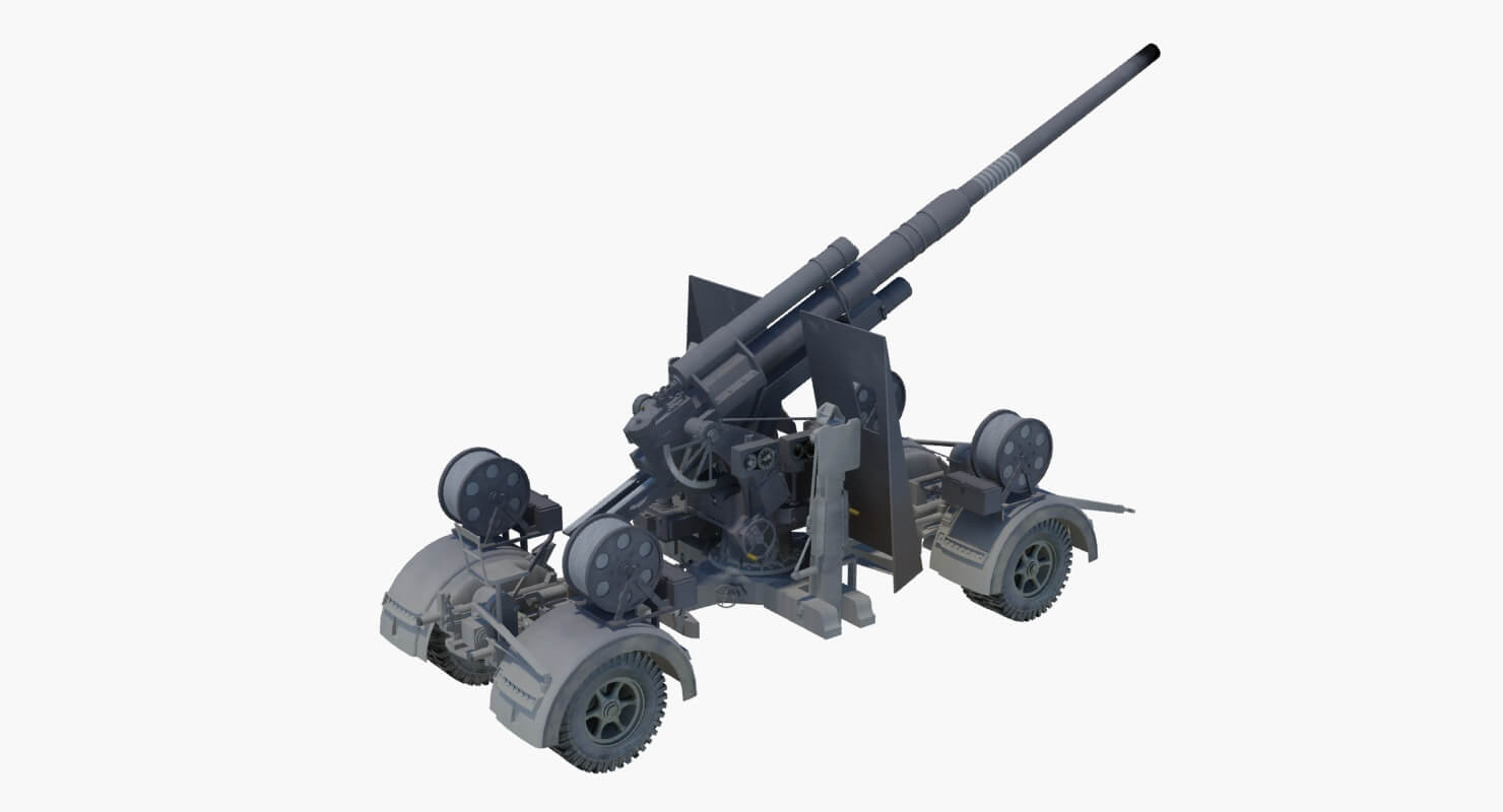 88 Flak Gun With Carriage - 3D Model by blackraven37