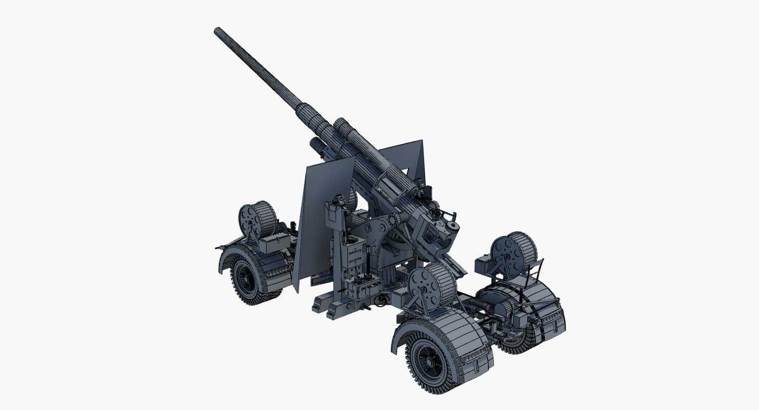 88 Flak Gun With Carriage - 3D Model by blackraven37