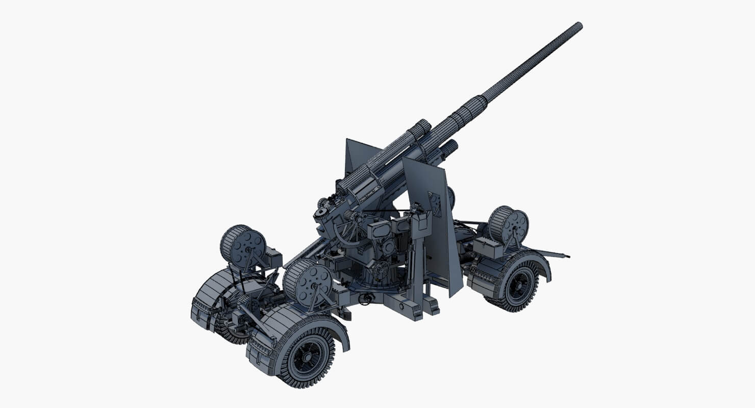 88 Flak Gun With Carriage - 3D Model by blackraven37