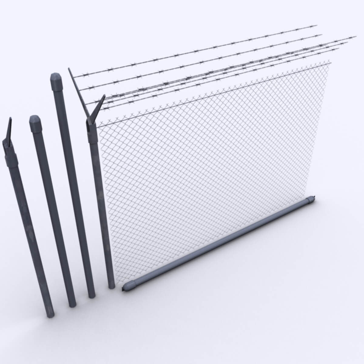 Low Poly Chain Link Fence Parts - 3D Model by blackraven37