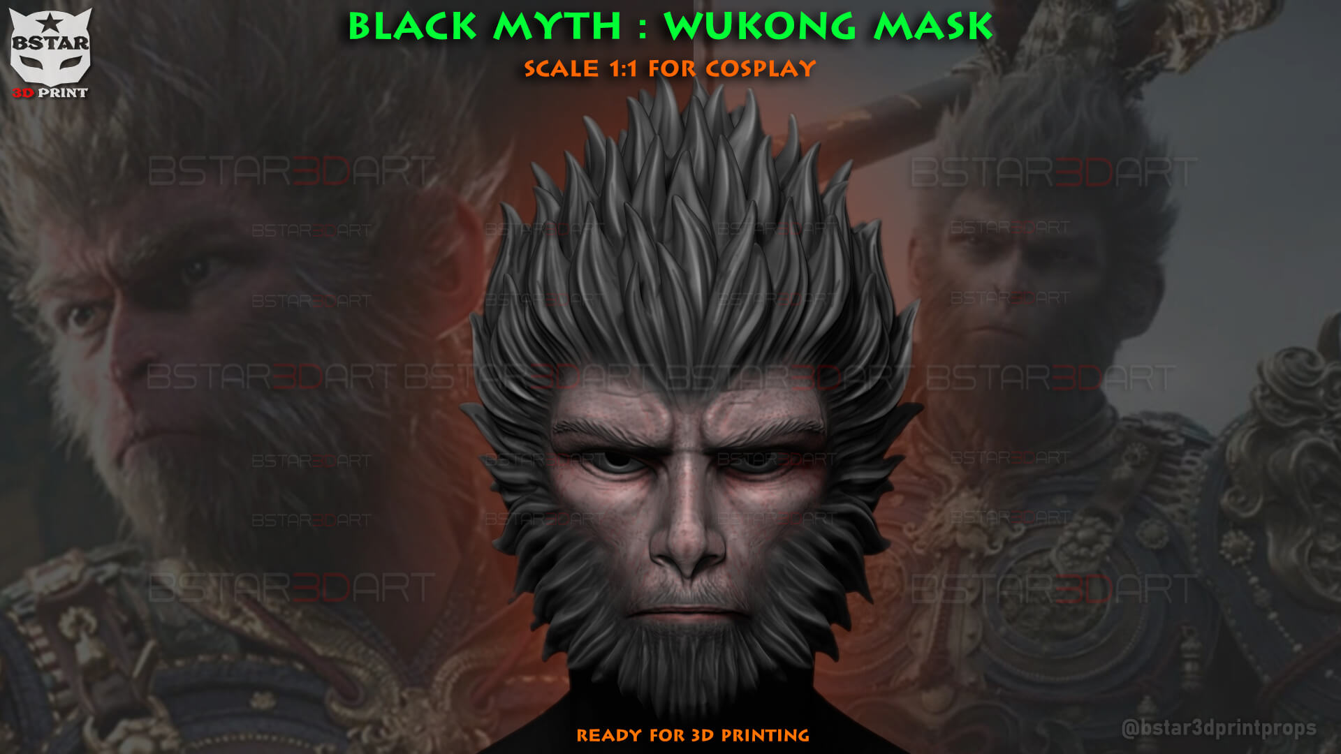 Black Myth Wukong Face Mask for Cosplay - 3D Model by blackstar90