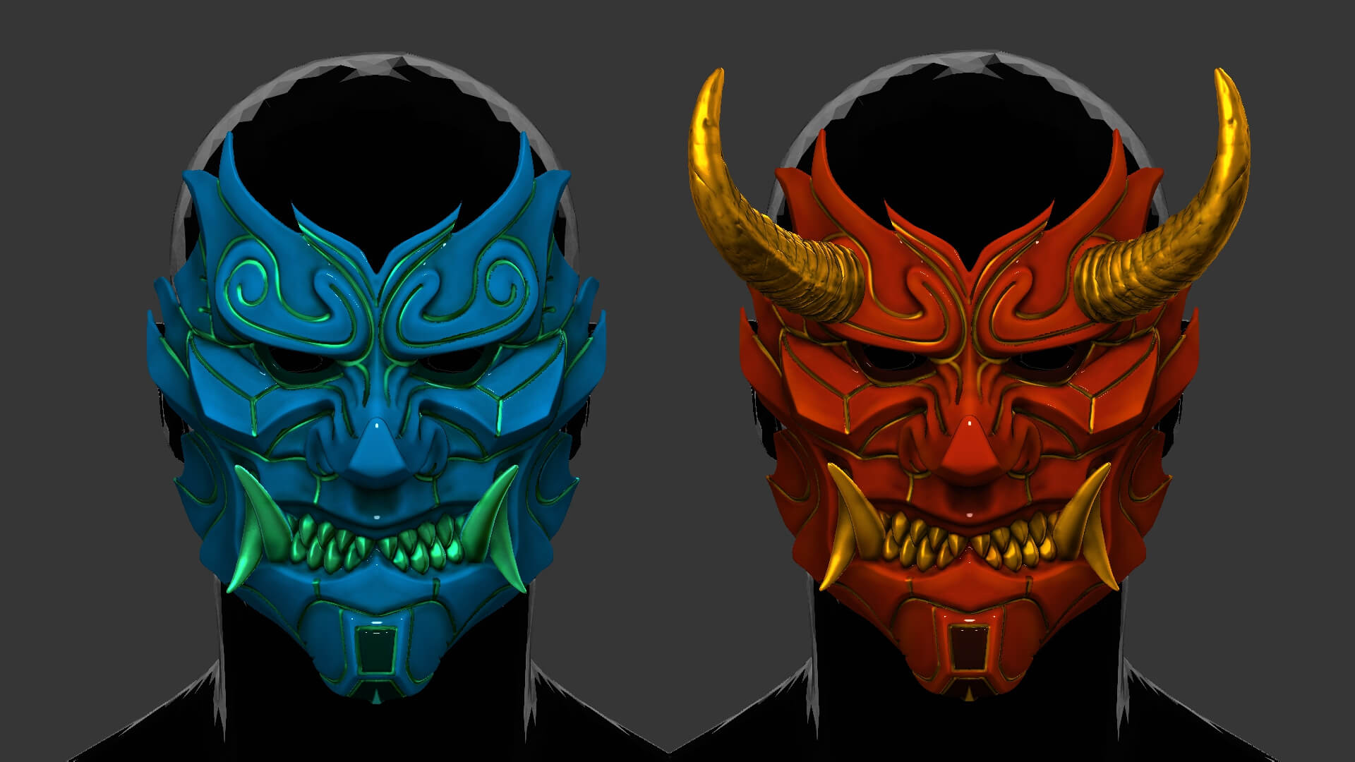 Cyber Samurai Hannya Mask - Japanese Ghost Mask 3D Model by blackstar90