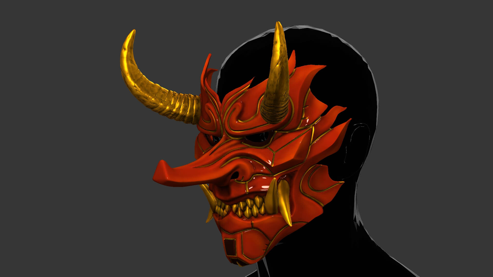 Cyber Samurai Hannya Mask - Japanese Ghost Mask 3D Model by blackstar90