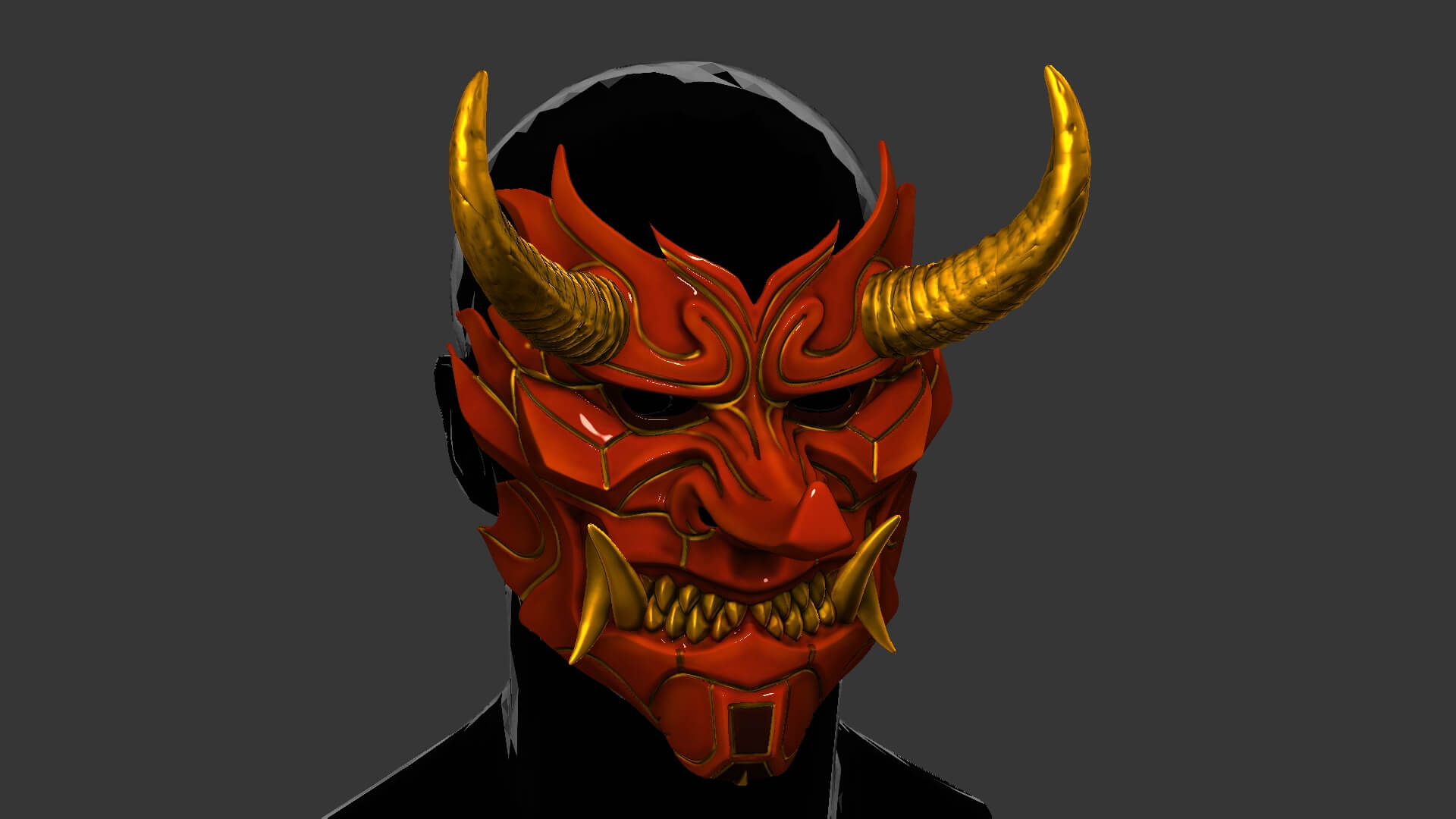 Cyber Samurai Hannya Mask - Japanese Ghost Mask 3D Model by blackstar90