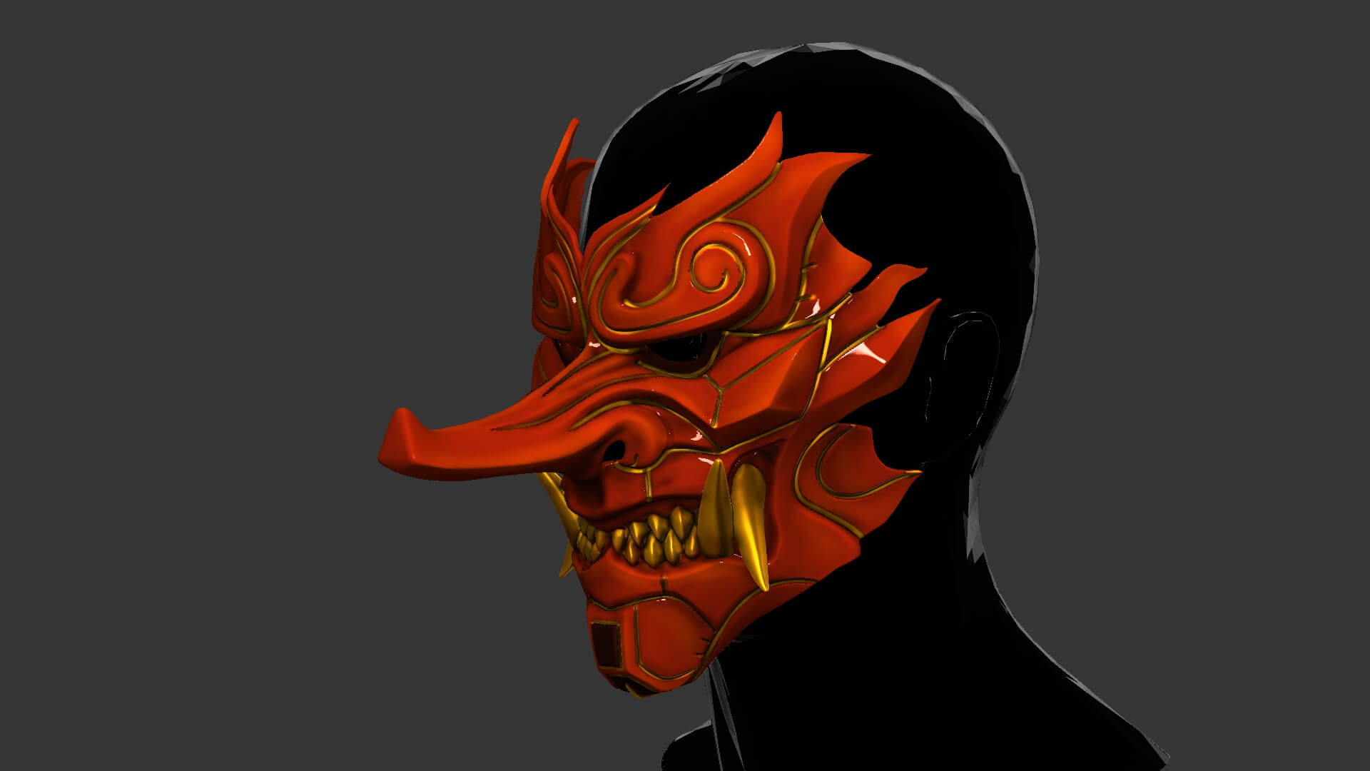 Cyber Samurai Hannya Mask - Japanese Ghost Mask 3D Model by blackstar90