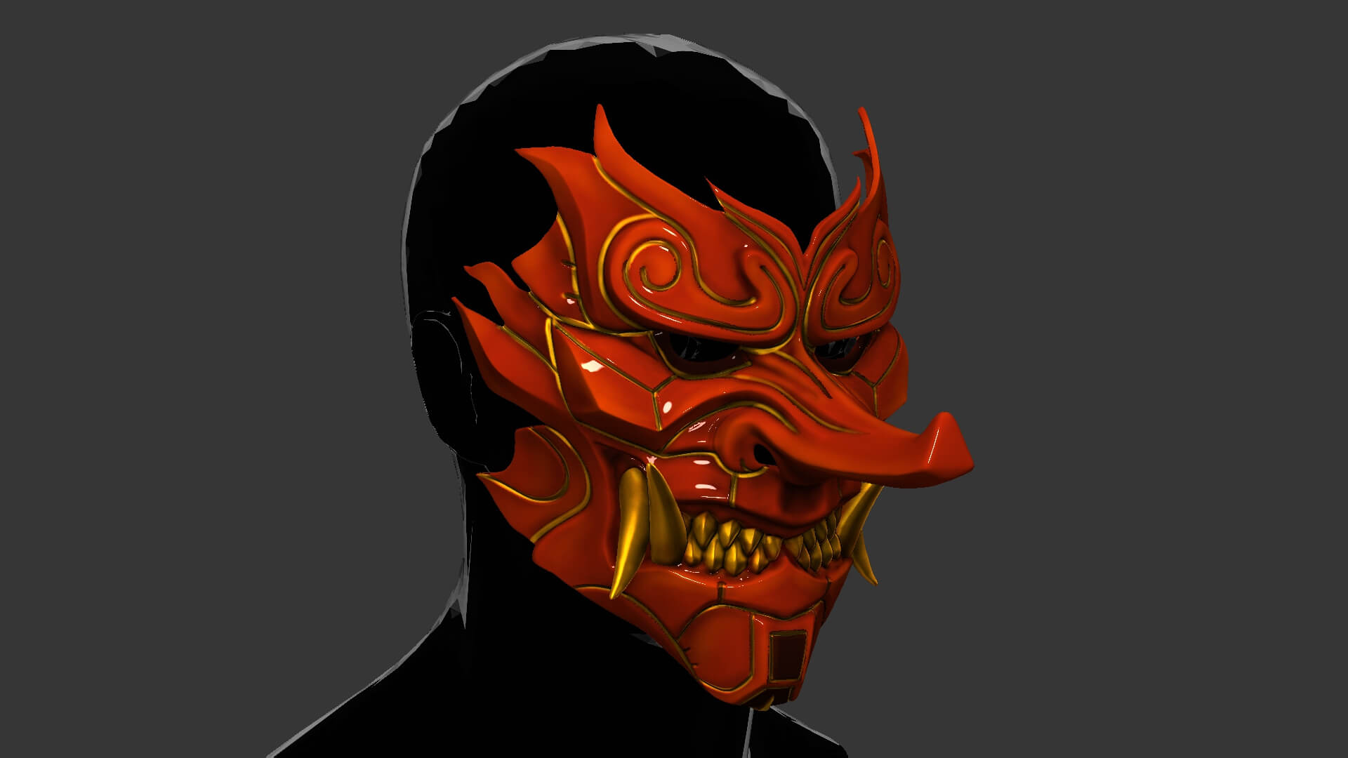 Cyber Samurai Hannya Mask - Japanese Ghost Mask 3D Model by blackstar90