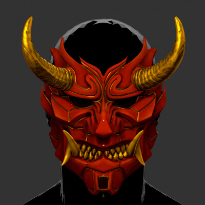 Cyber Samurai Hannya Mask - Japanese Ghost Mask 3D Model by blackstar90