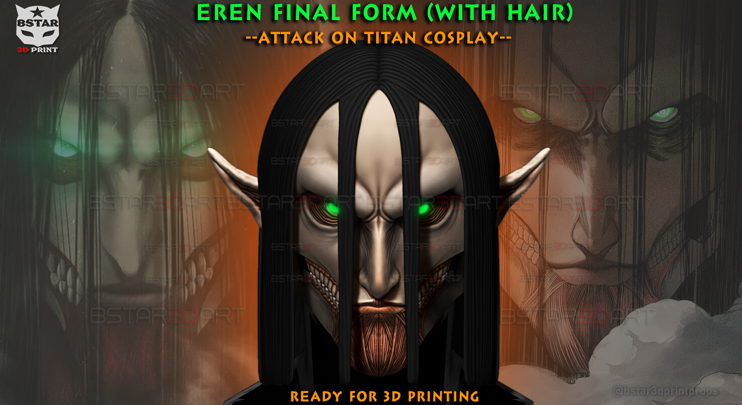 Eren Final Form Head Wearable - With Hair - Attack on Titan 3D Model by ...