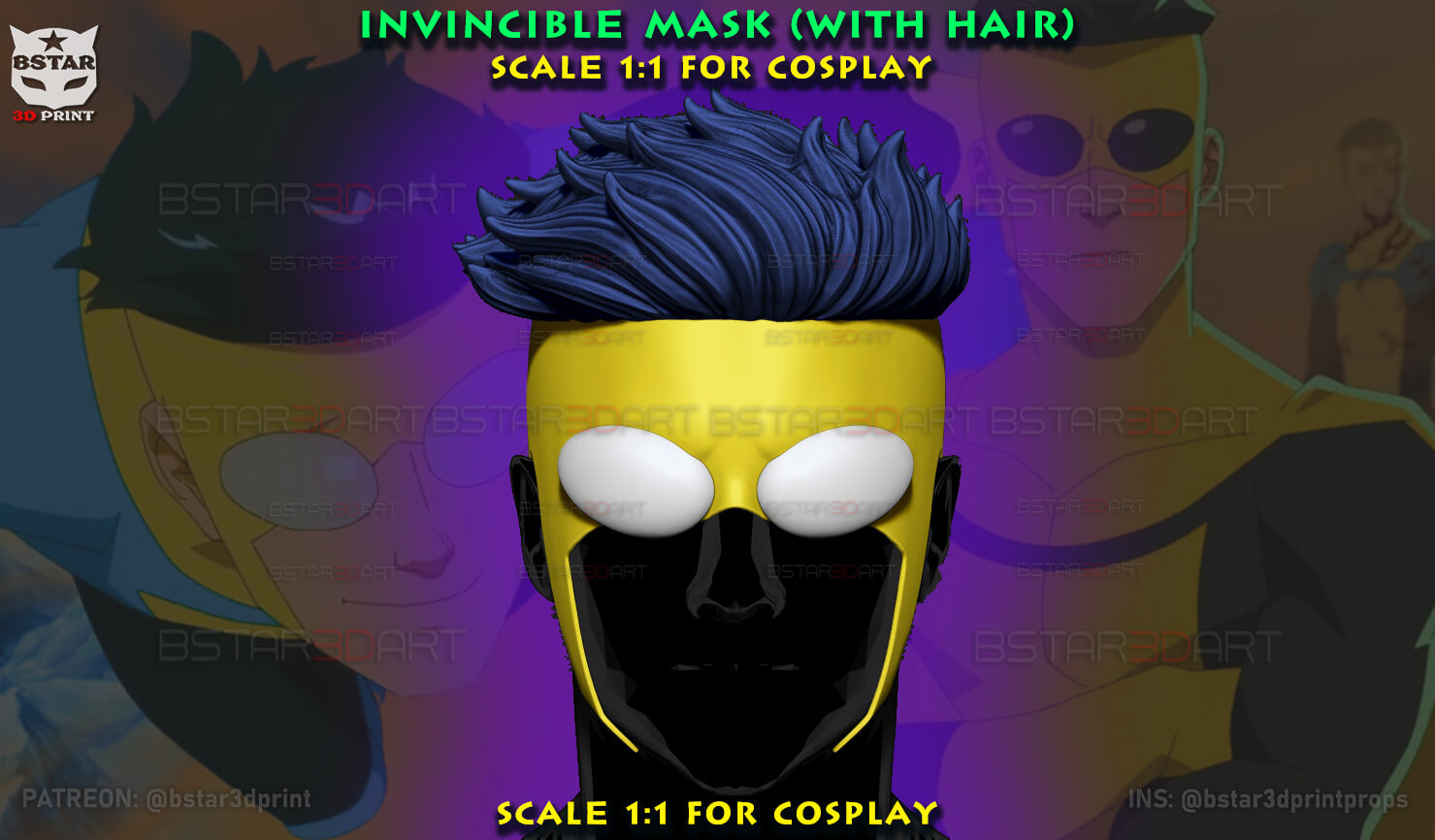 Invincible Mask with Hair - Halloween Comics Cosplay 3D Model by ...