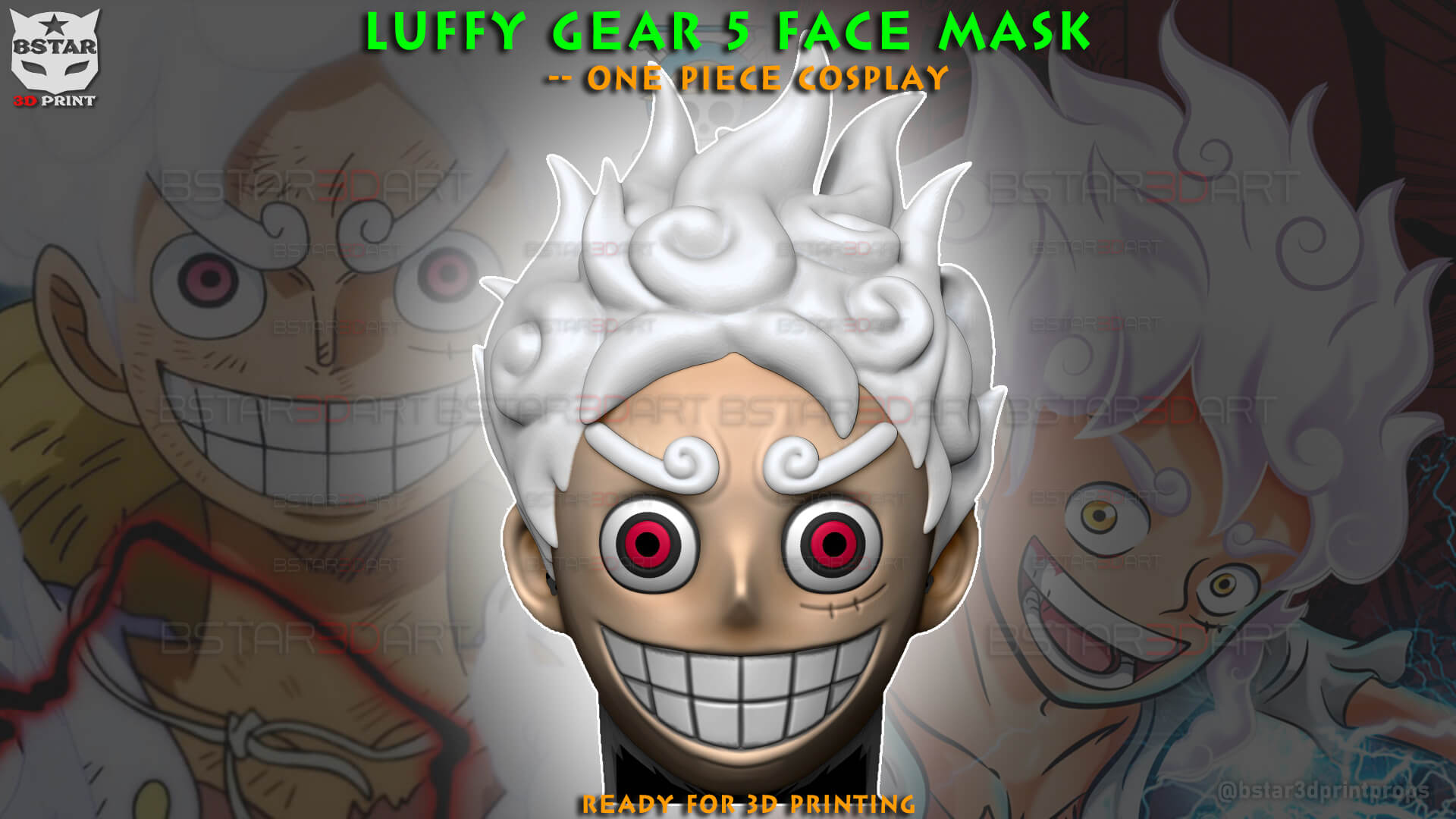 Luffy Gear 5 Head Mask Wearable - One Piece Cosplay 3D Model by blackstar90