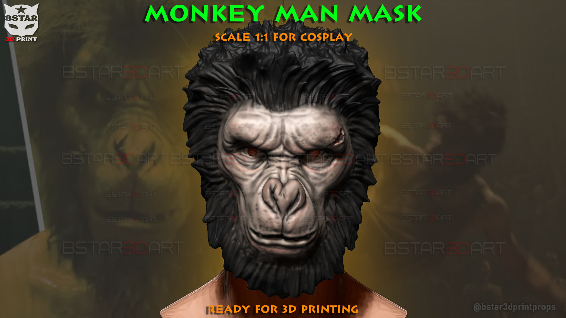 Monkey Man Face Mask - Halloween Cosplay 3D Model by blackstar90
