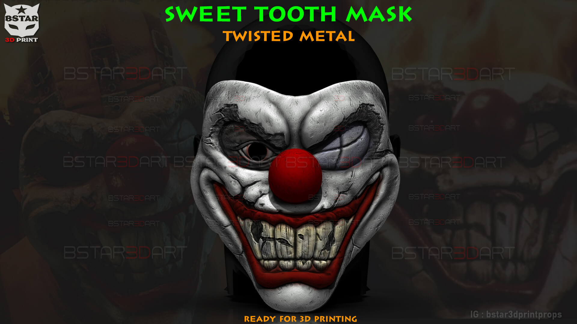 Sweet Tooth Twisted Metal Mask High Quality - 3D Print Model by blackstar90